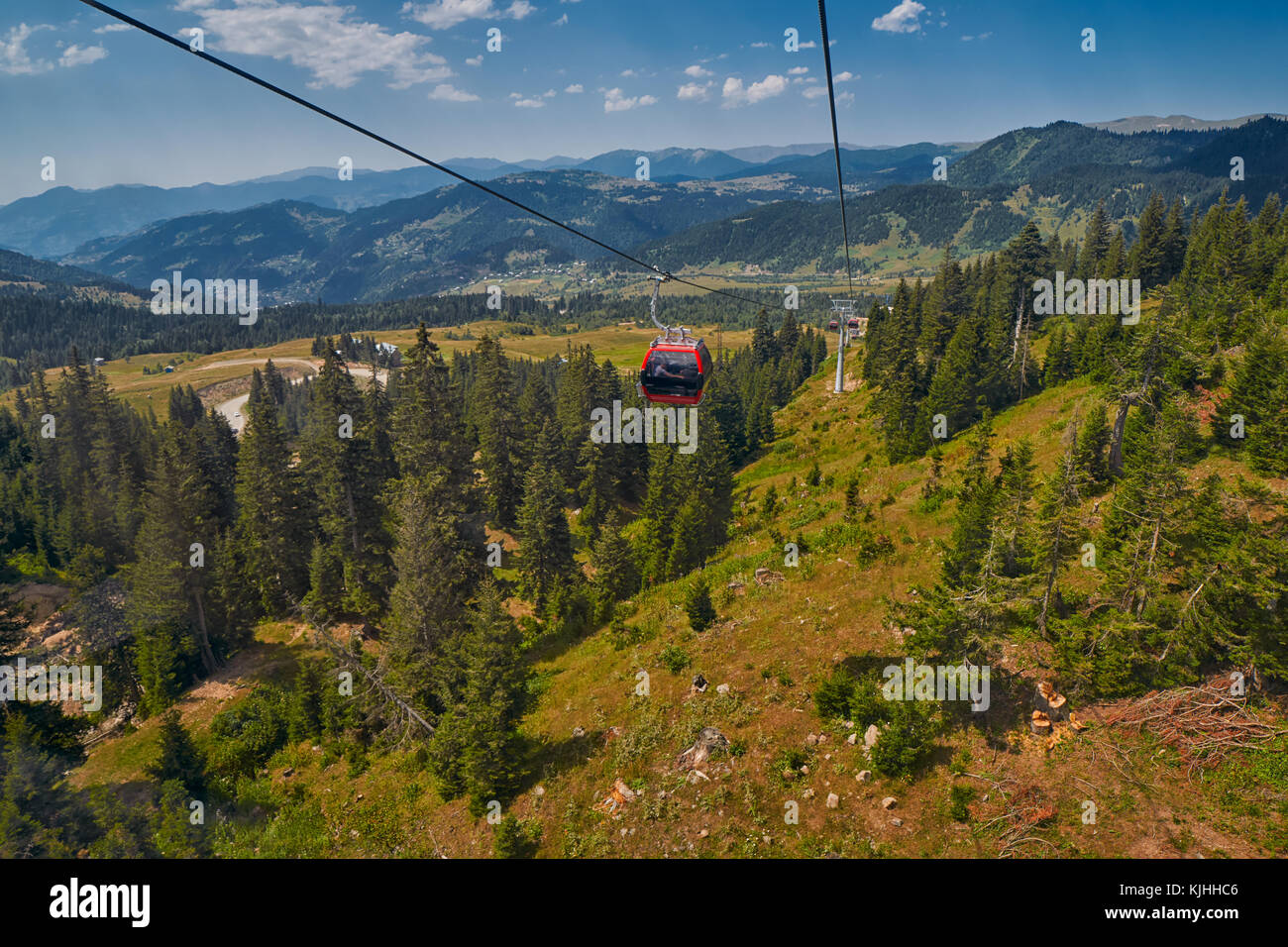 Newly-built modern Goderdzi Cable Car and Rural mountain landscapes of ...
