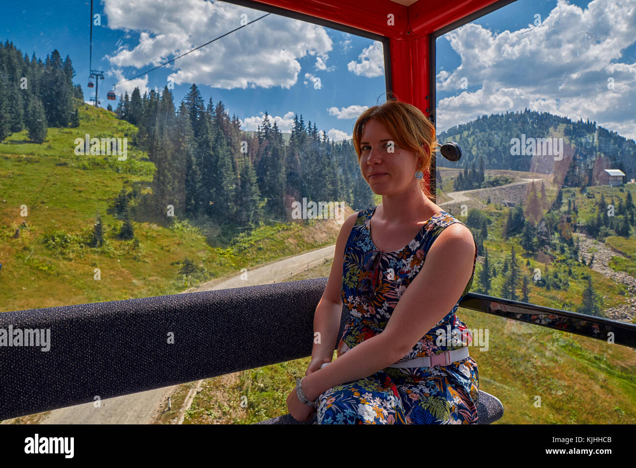 GODERDZI, GEORGIA - 08 AUGUST 2017: Newly-built modern Cable Car and ...