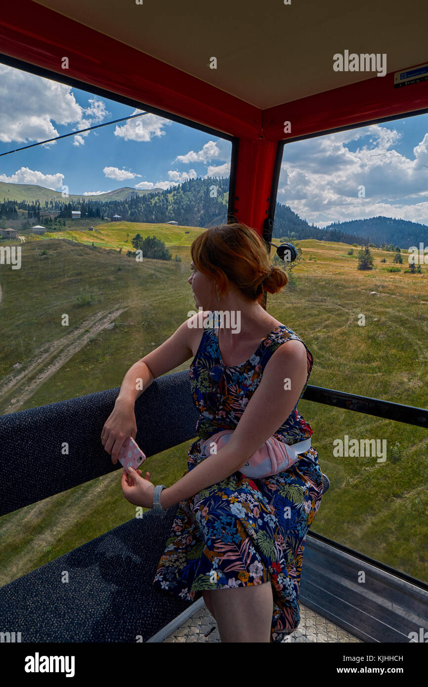 GODERDZI, GEORGIA - 08 AUGUST 2017: Newly-built modern Cable Car and ...