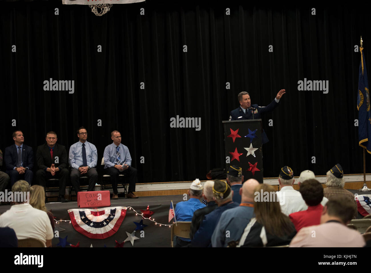 Retired Chief Allan Niksich, 366th School Liaison Officer, speaks at ...