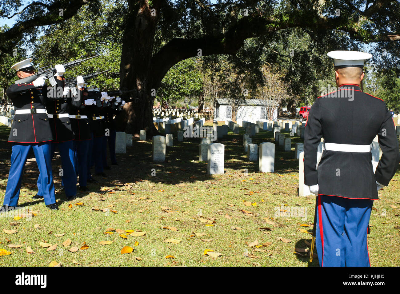 The Marine Corps Air Station Beaufort rifle detail performs a 21 gun ...