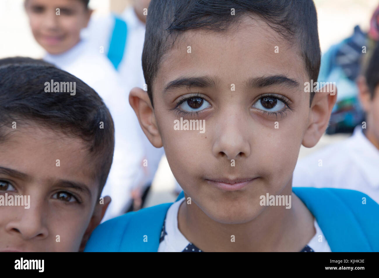 Two young Iraqi students pose for a photo at a primary school, Mosul ...