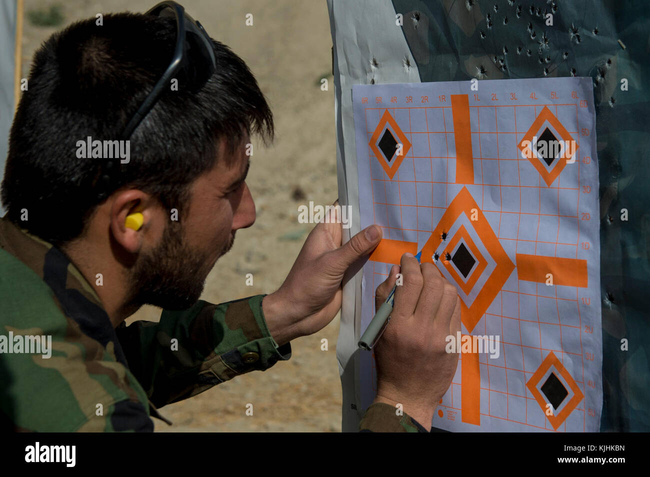 An Afghan Commando conducting rifle marksmanship marks his target ...