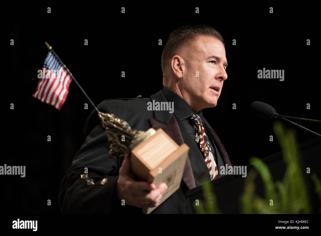 Former U.S. Marine Sgt. Dan Clark speaks after being presented the Lt ...