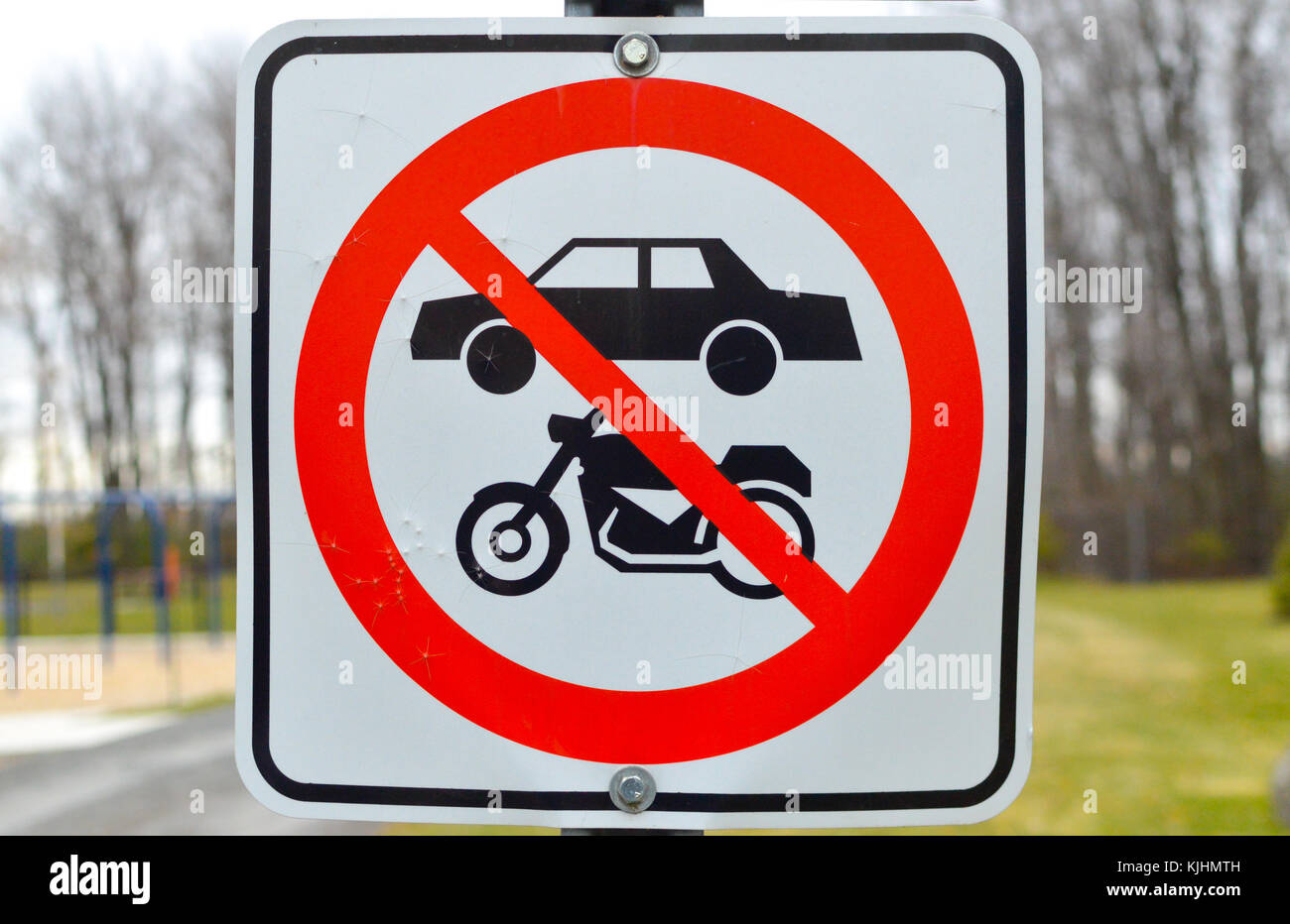 No bicycle, motorcycle, car area sign in the public park of Canada ...