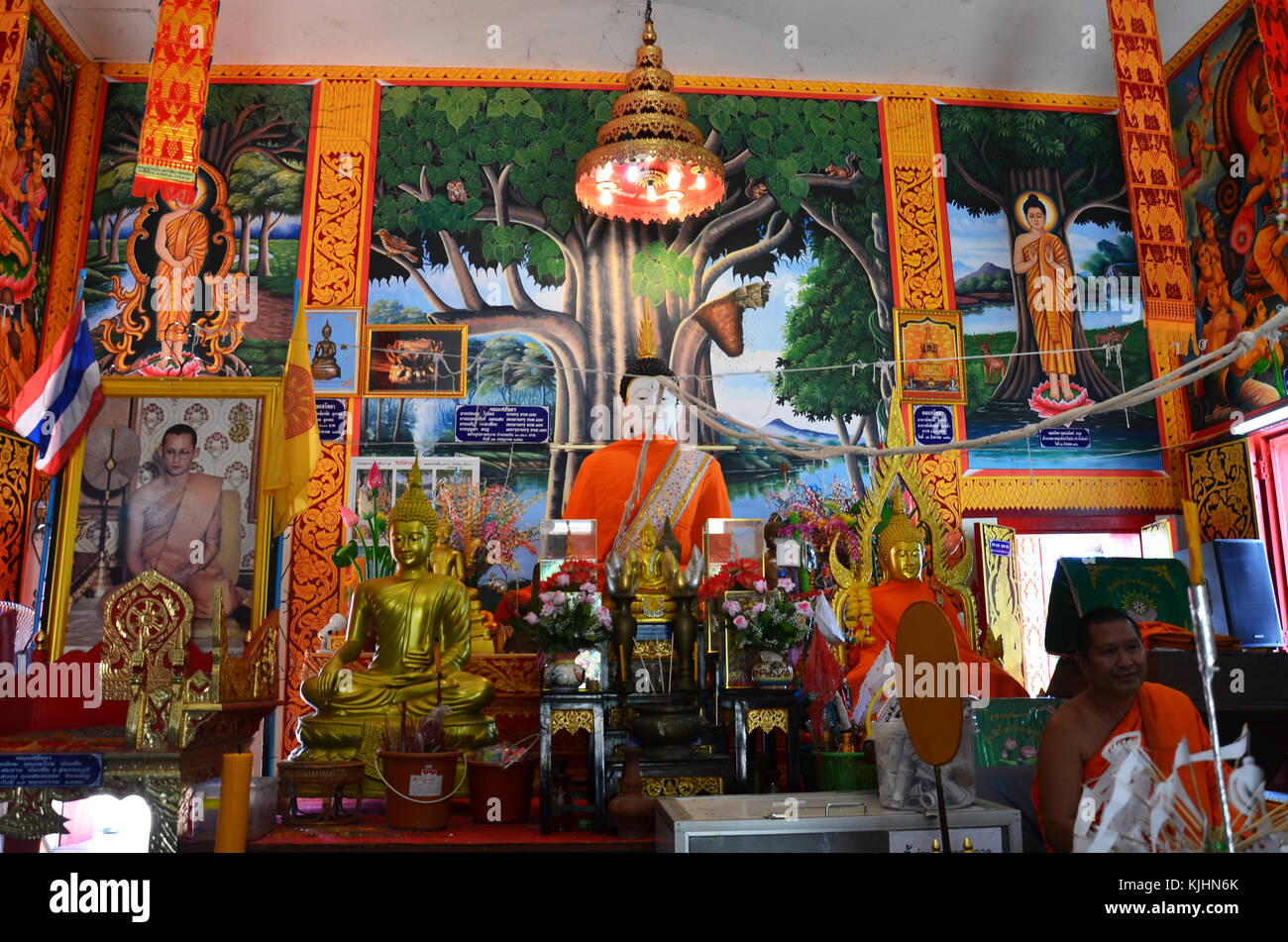 Inside of Ubosot at Wat Don Moon temple for thai people praying and ...