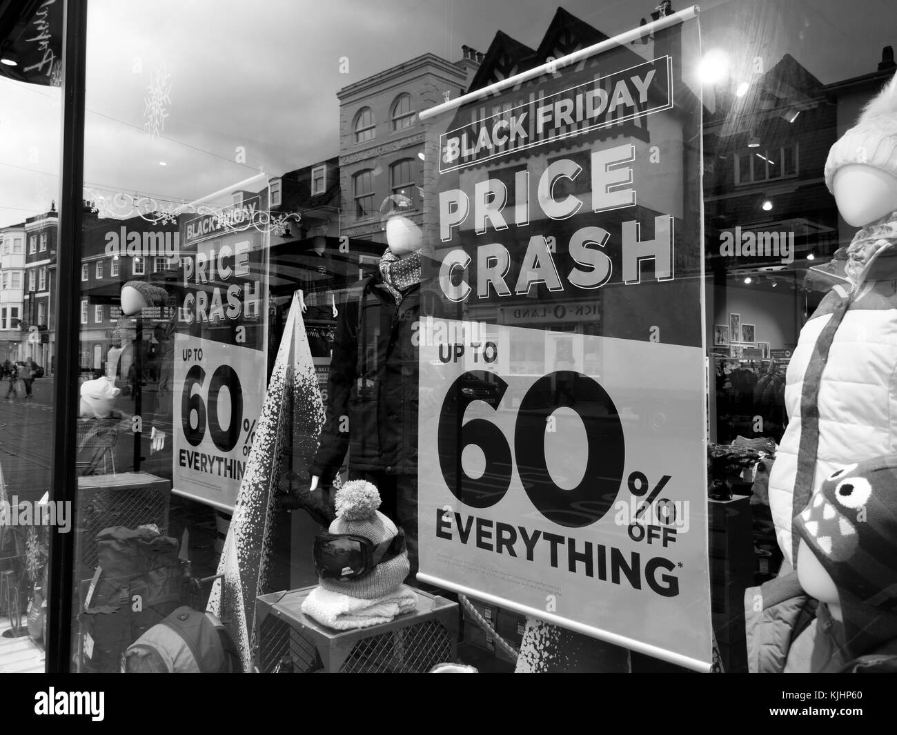 Black Friday price crash signs in high street outdoor fashion store ...