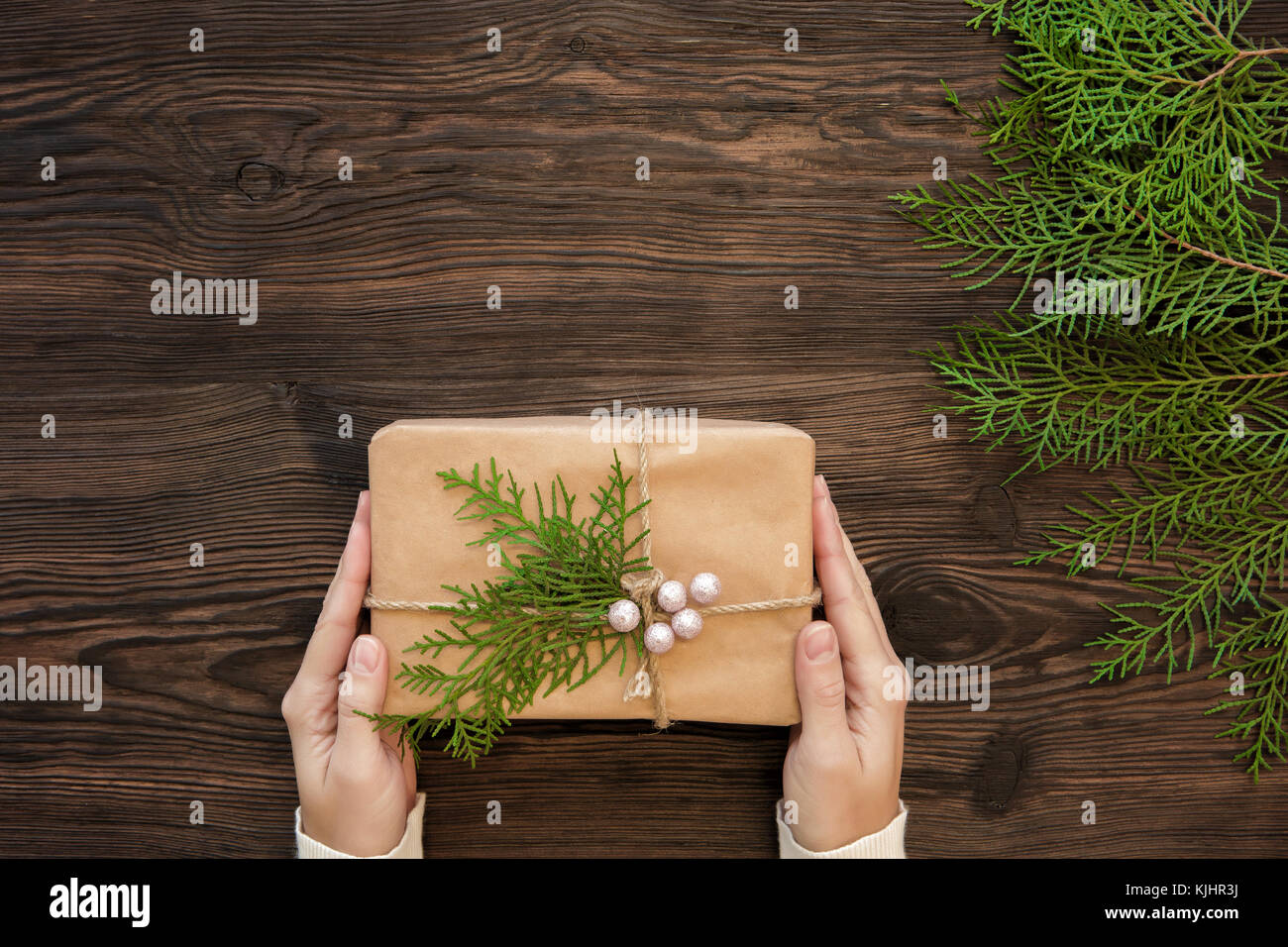 Female hands holding Christmas gift Stock Photo - Alamy