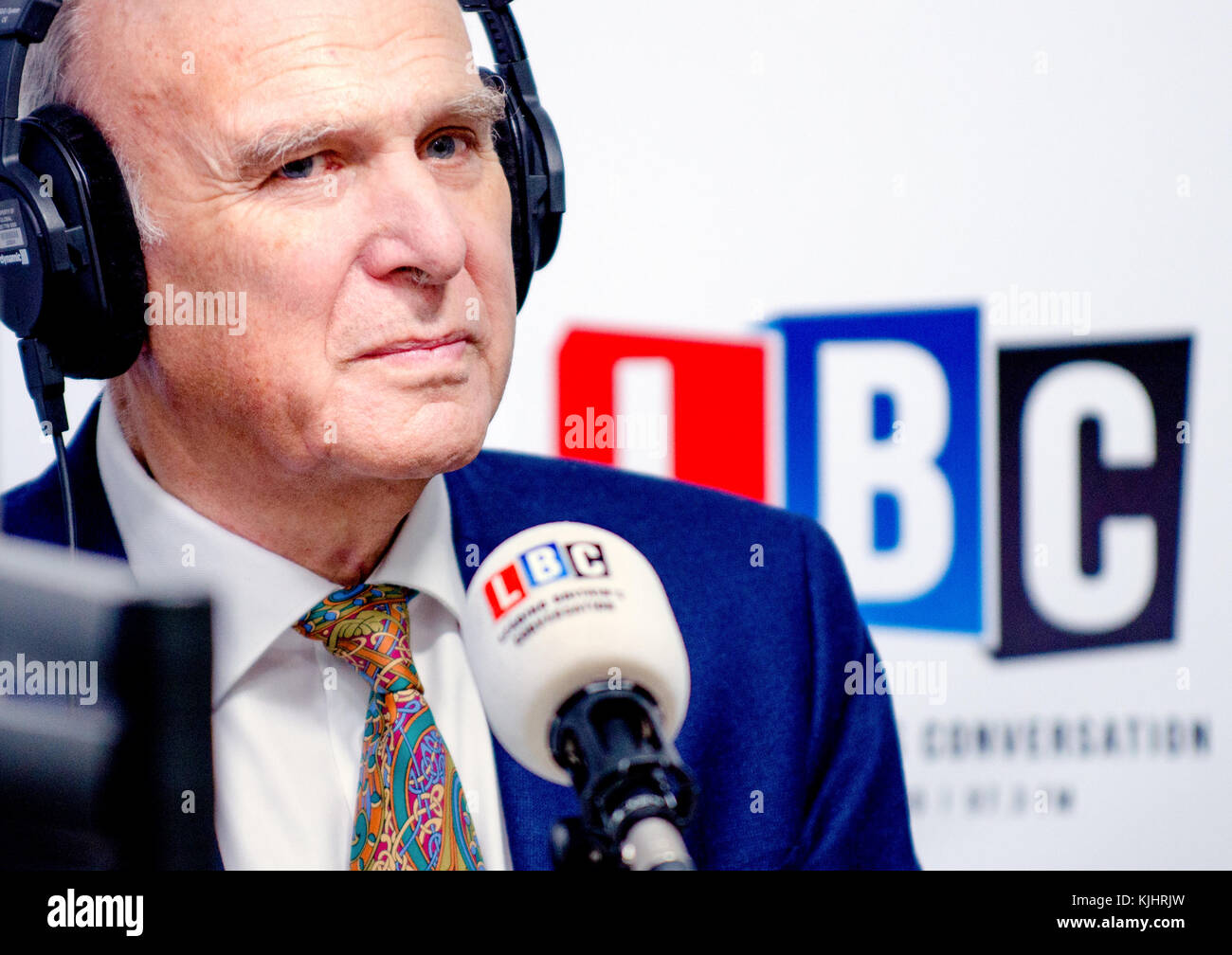 Sir Vince Cable (Leader of the Liberal Democratic Party) giving a radio ...