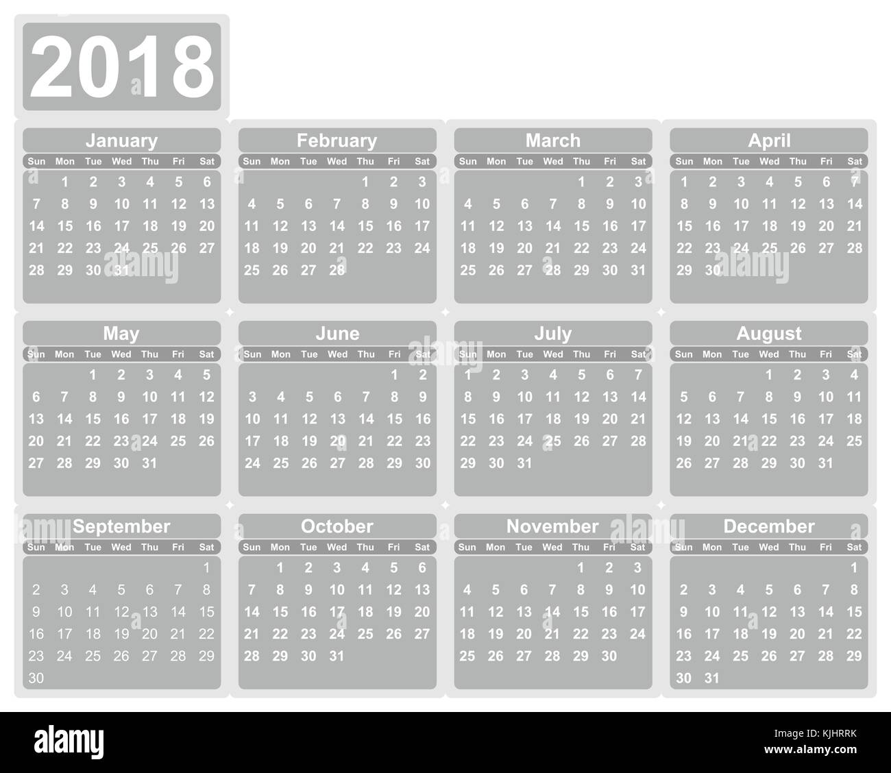 Simple editable vector calendar for year 2018 sundays first Stock ...