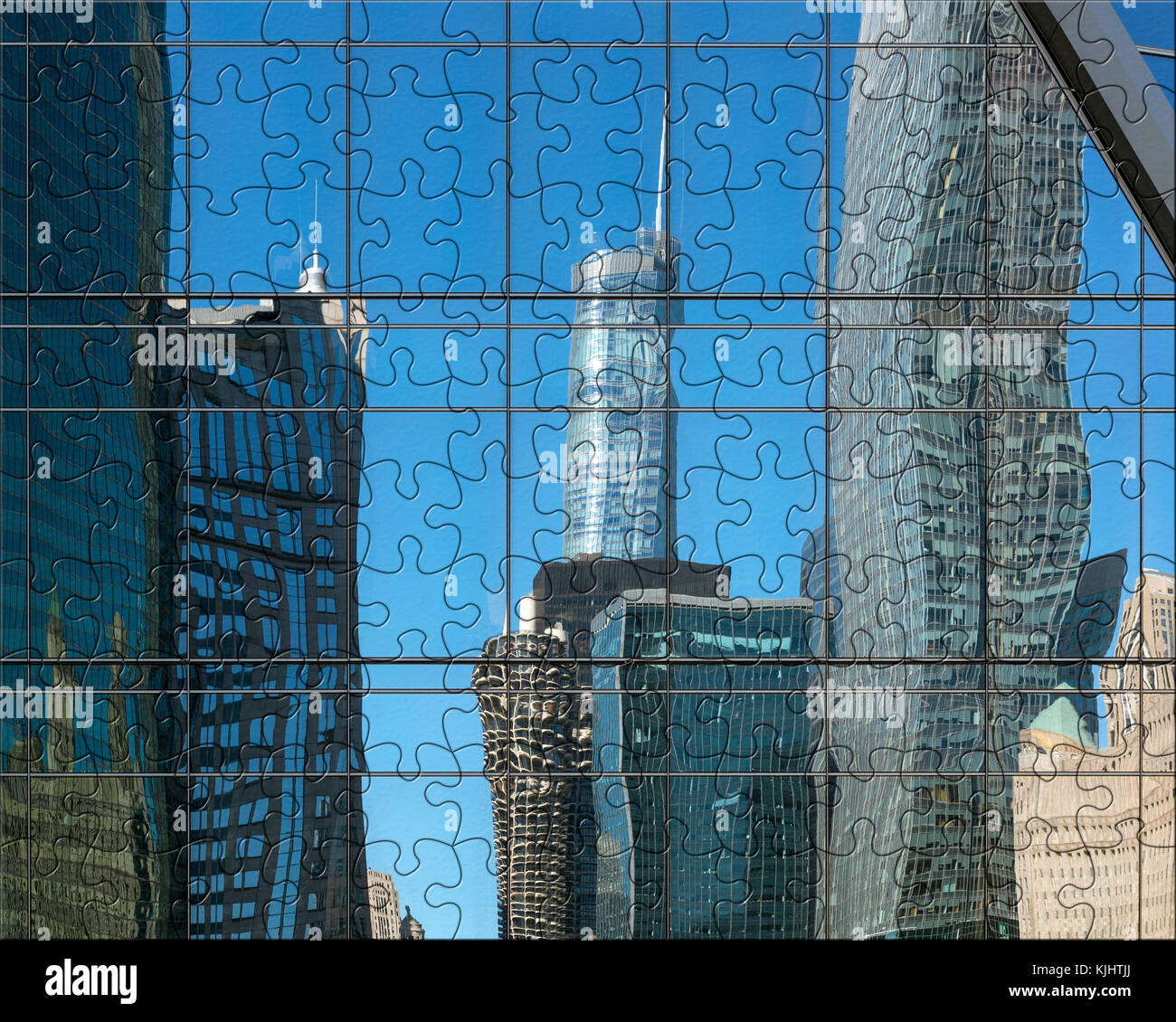 Distorted reflection of the modern and historic architecture of ...