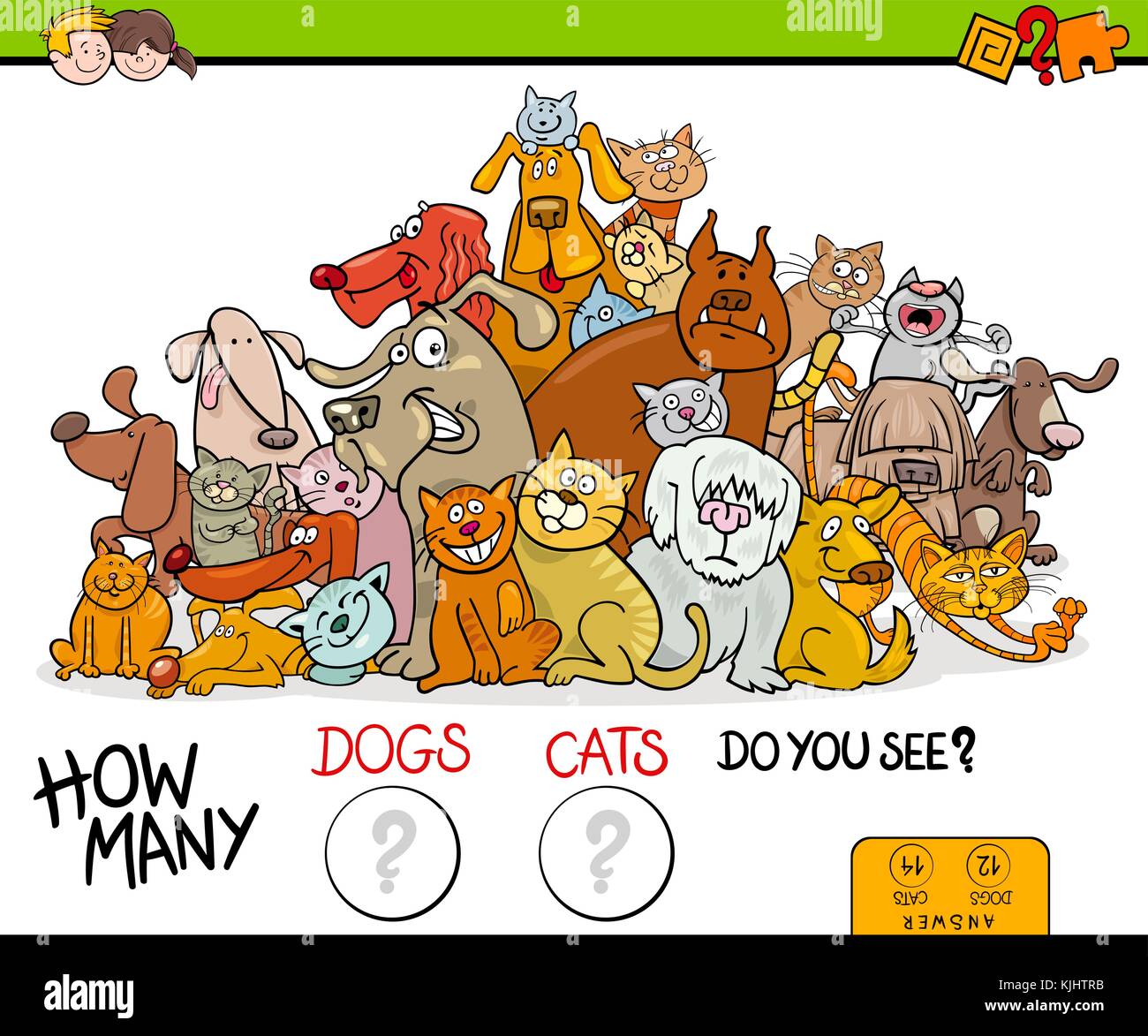 Cartoon Illustration of Educational Counting Game for Children with ...