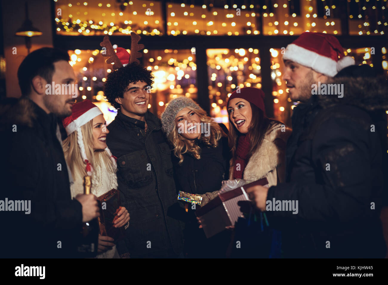 Couple flirting at xmas party hi-res stock photography and images - Alamy