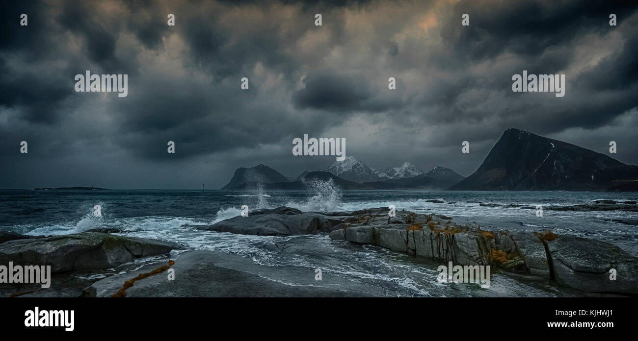 Storm over beach, Flakstad, Lofoten, Nordland, Norway Stock Photo - Alamy