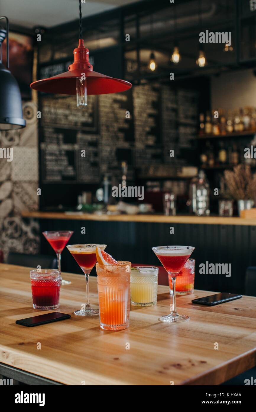 Selection of cocktails on a bar counter Stock Photo - Alamy