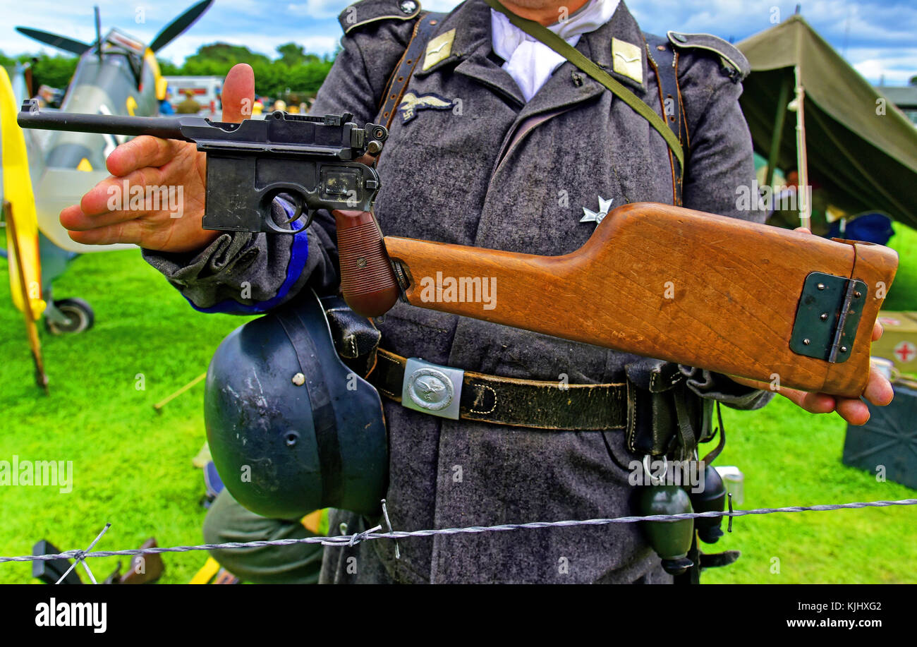 German army WWII Mauser machine pistol and wooden stock Stock Photo - Alamy