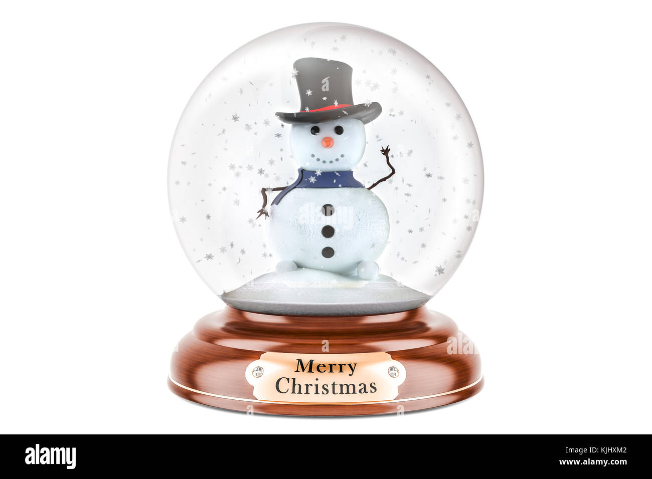 Christmas snow globe with snowman inside, 3D rendering isolated on ...