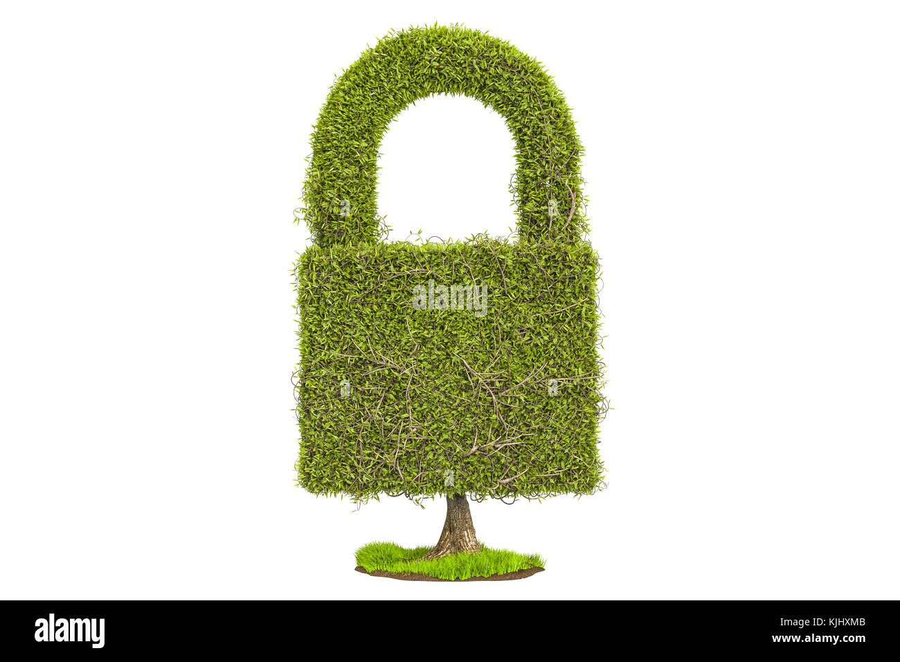 Green tree shaped as padlock, 3D rendering Stock Photo - Alamy