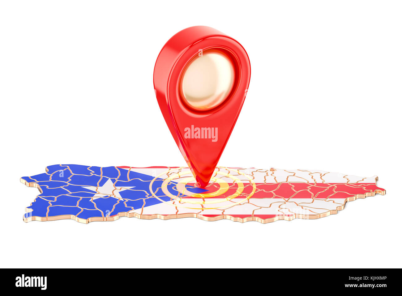 Map pointer on the map of Puerto Rico, 3D rendering isolated on white ...