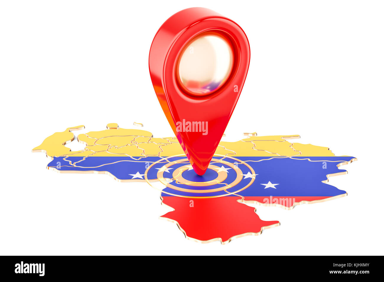 Map pointer on the map of Venezuela, 3D rendering isolated on white ...