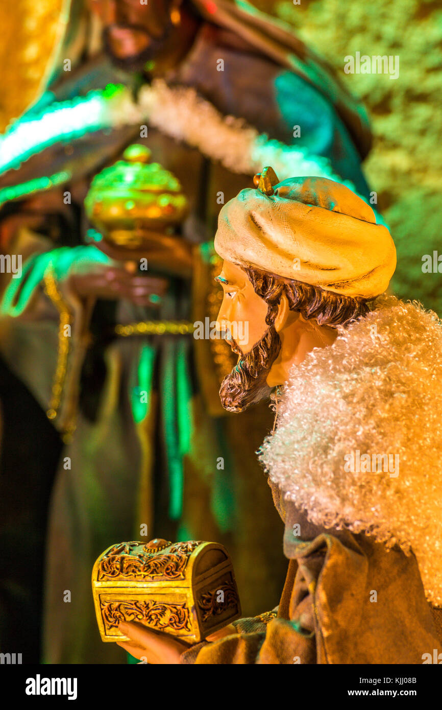 Christmas Nativity scene with two of the three Wise men Stock Photo - Alamy