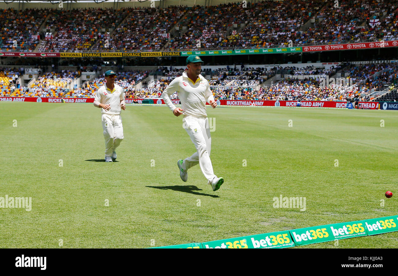 Australia's Shaun Marsh watches a ball hit the boundary rope during day ...