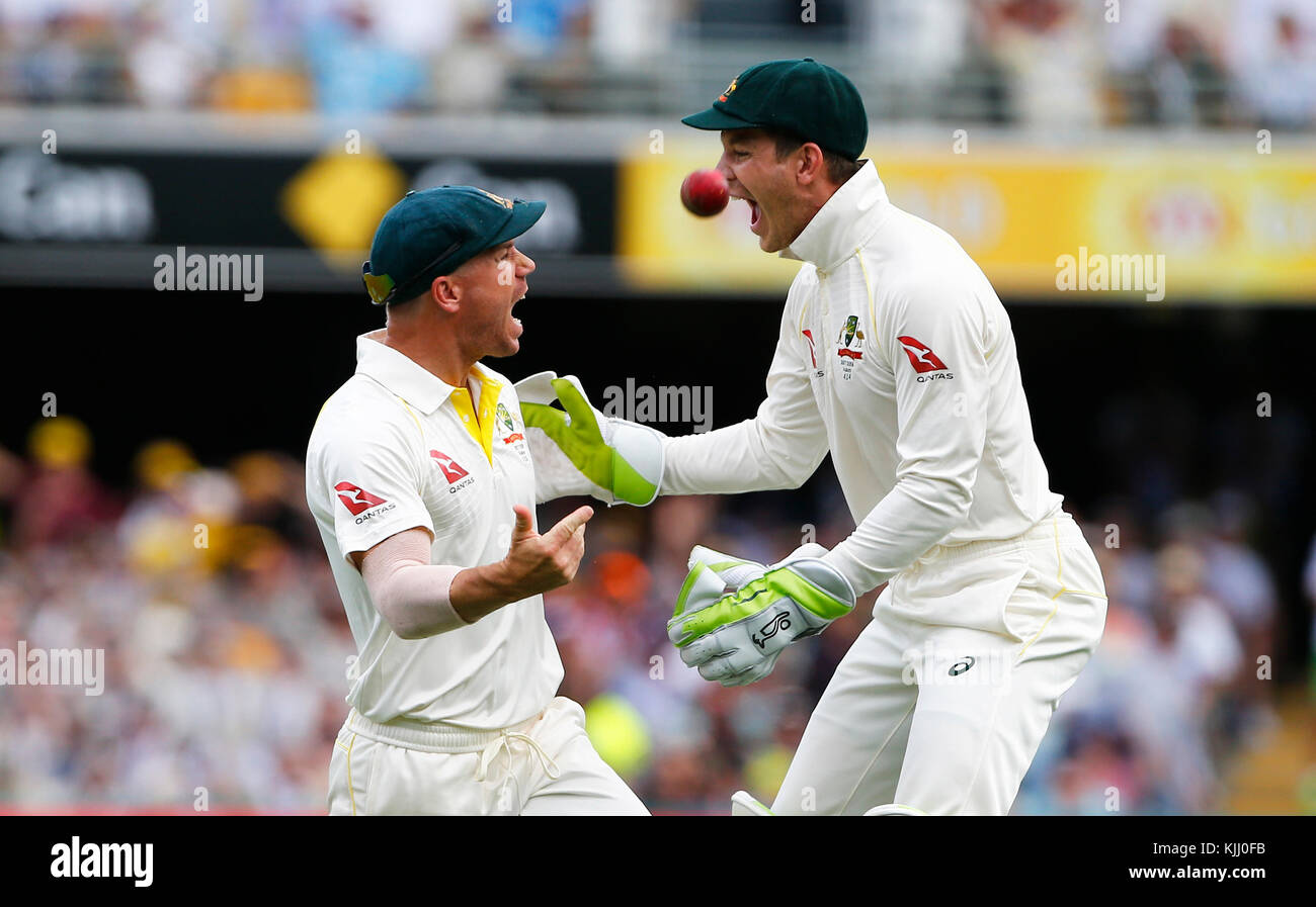 Australia's David Warner takes the catch to dismiss Jake Ball during ...