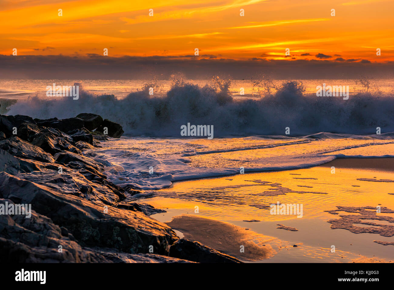 Catching the waves on New Jersey Shore. Beautiful ocean waves during ...