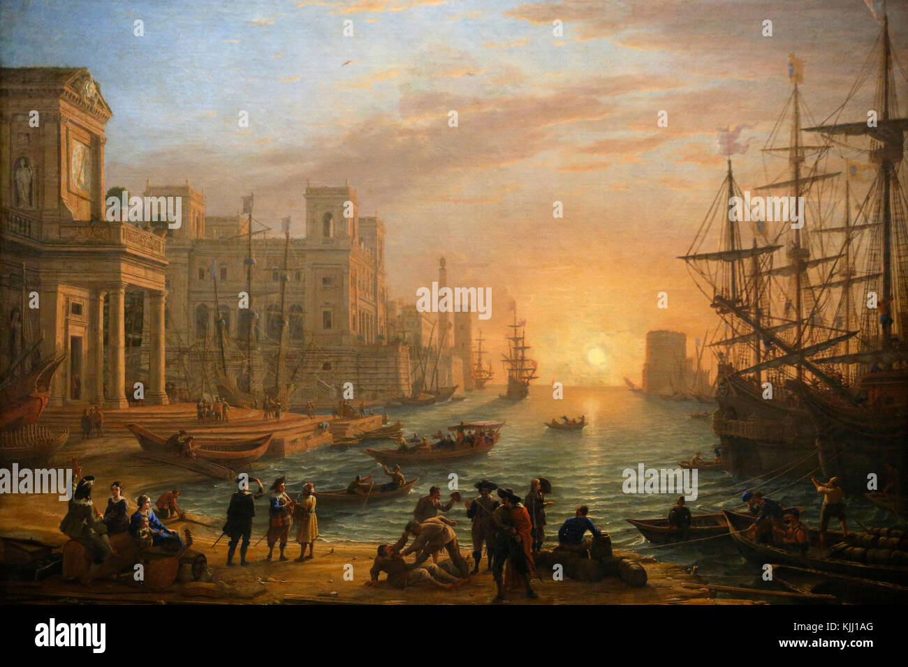 Louvre museum. Harbour at sunset. Claude Gellee called Claude Lorrain ...