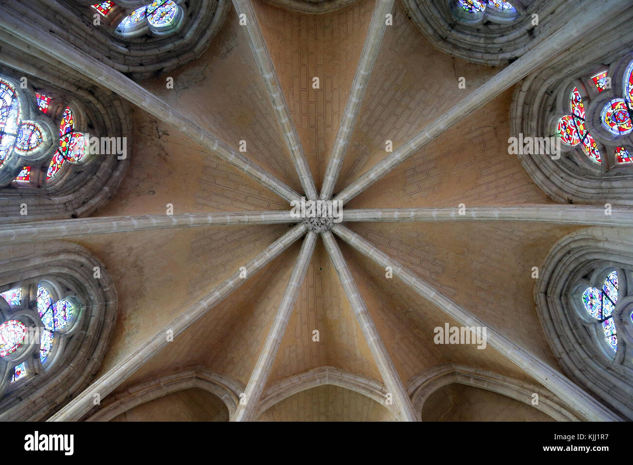 The Abbey of Saint-Germain d'Auxerre. Keystone and ten gothic arches ...