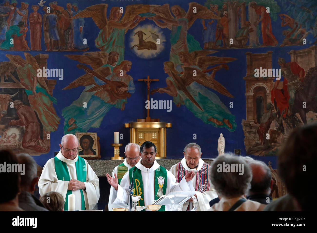 Roman catholic mass. Eucharist celebration. Saint-Martin. France Stock ...