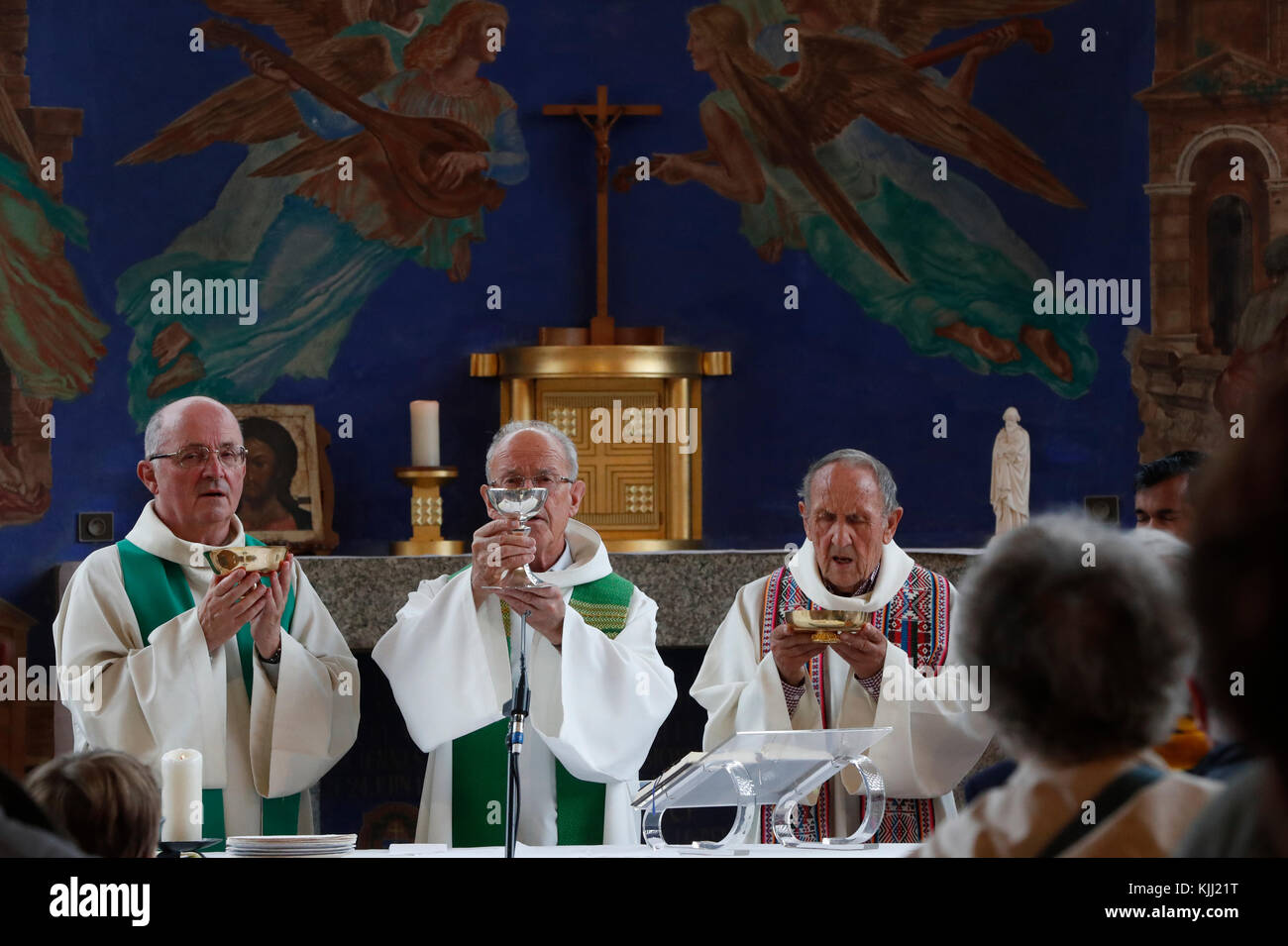 Roman catholic mass. Eucharist celebration. Saint-Martin. France Stock ...