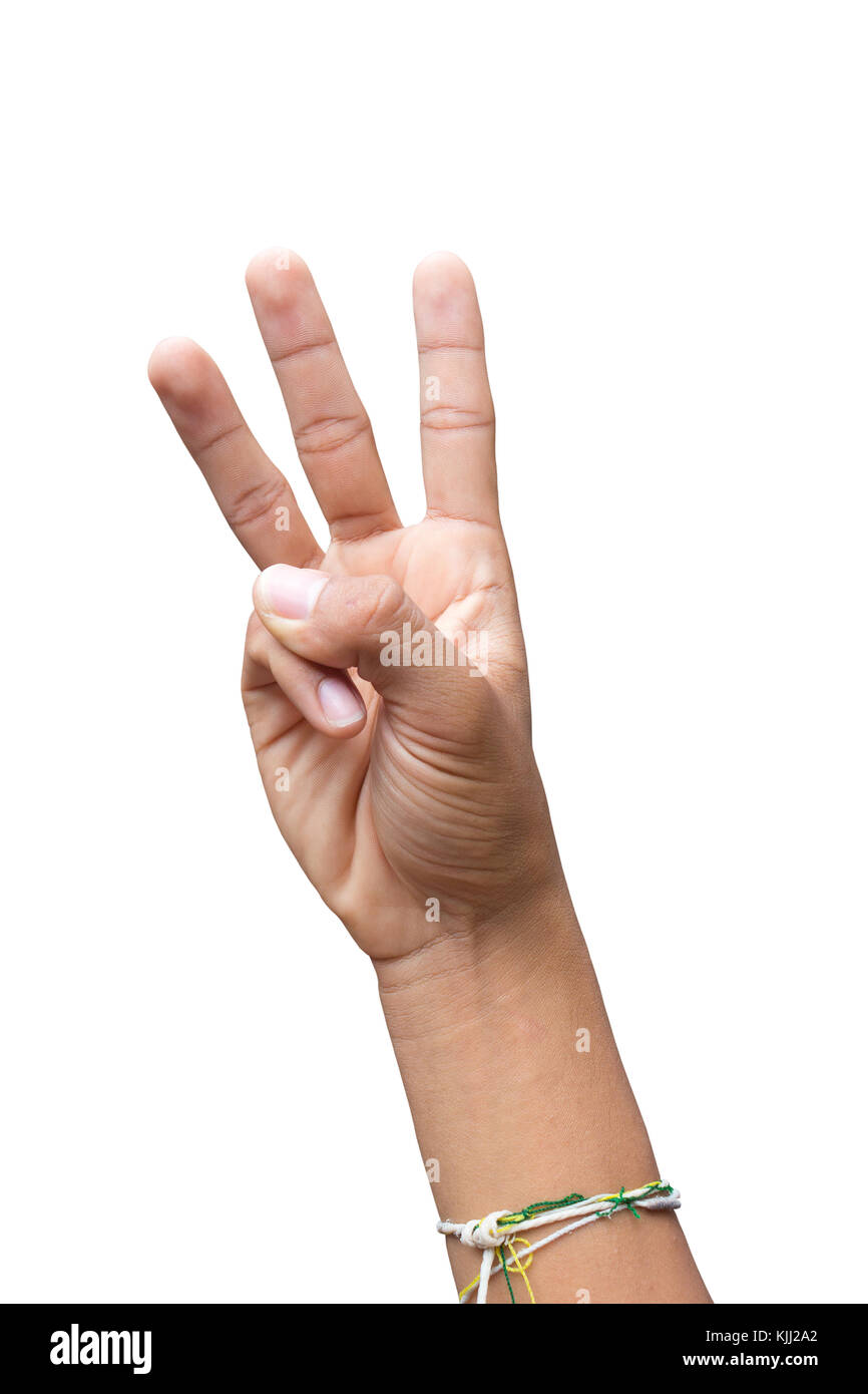 Finger counting three hand gesture Cut Out Stock Images & Pictures - Alamy