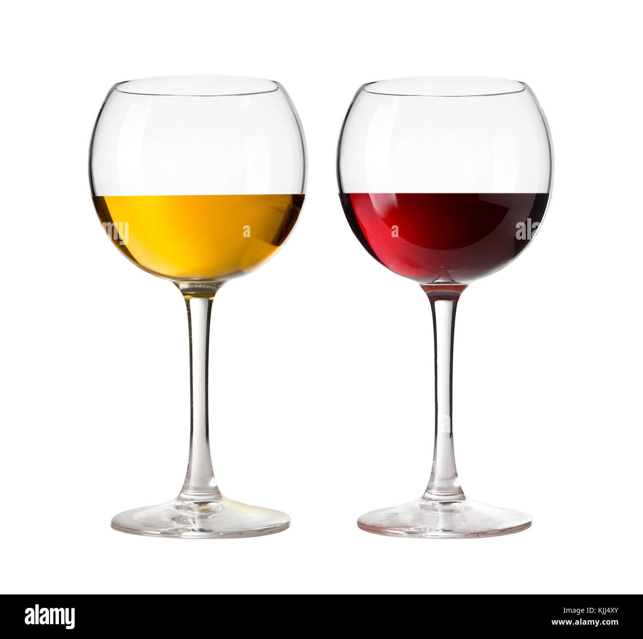 Red wine glass and white wine glass isolated on a white background ...
