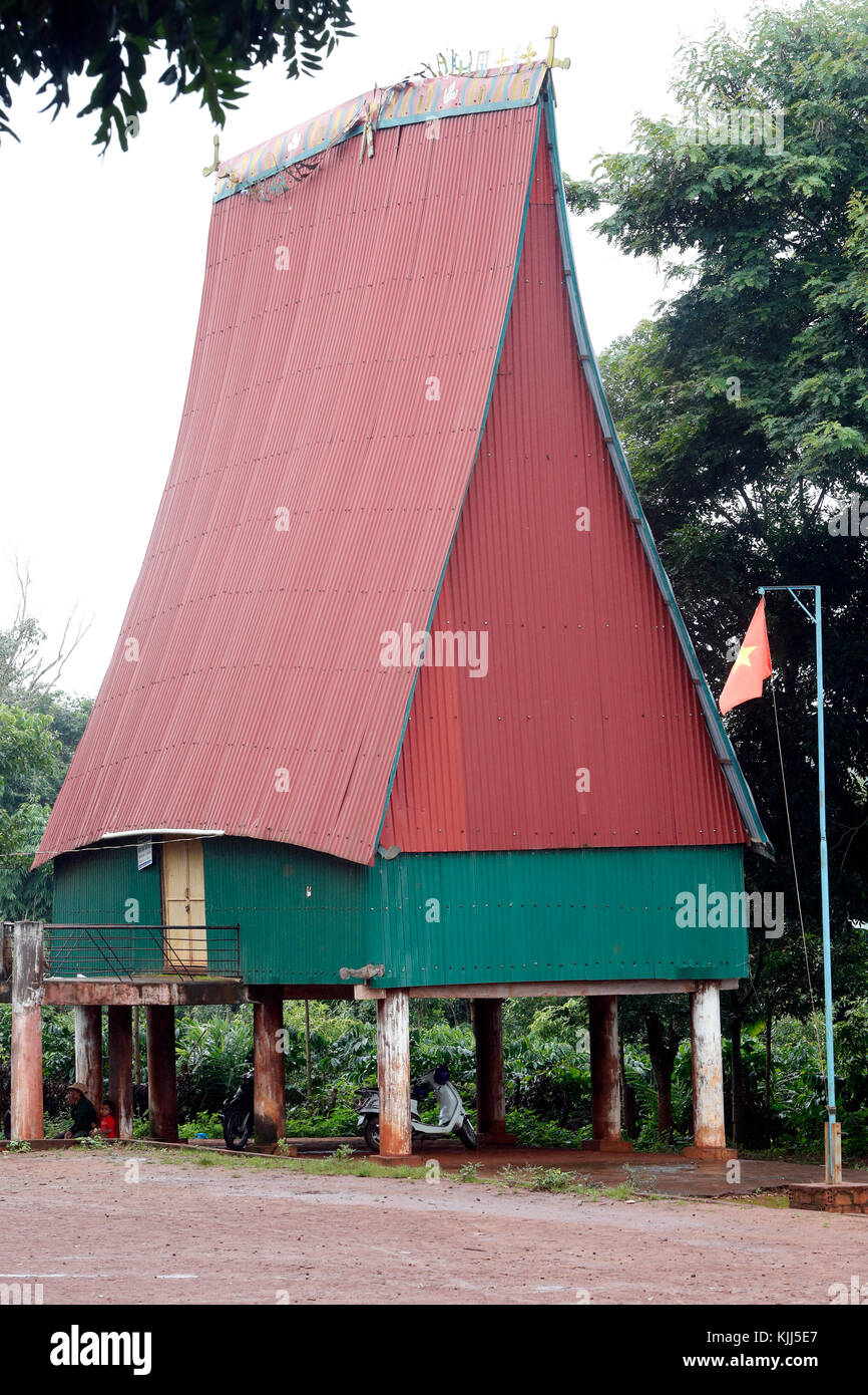 Jarai (Gia Rai) ethnic group. Minority people's communal Rong house ...