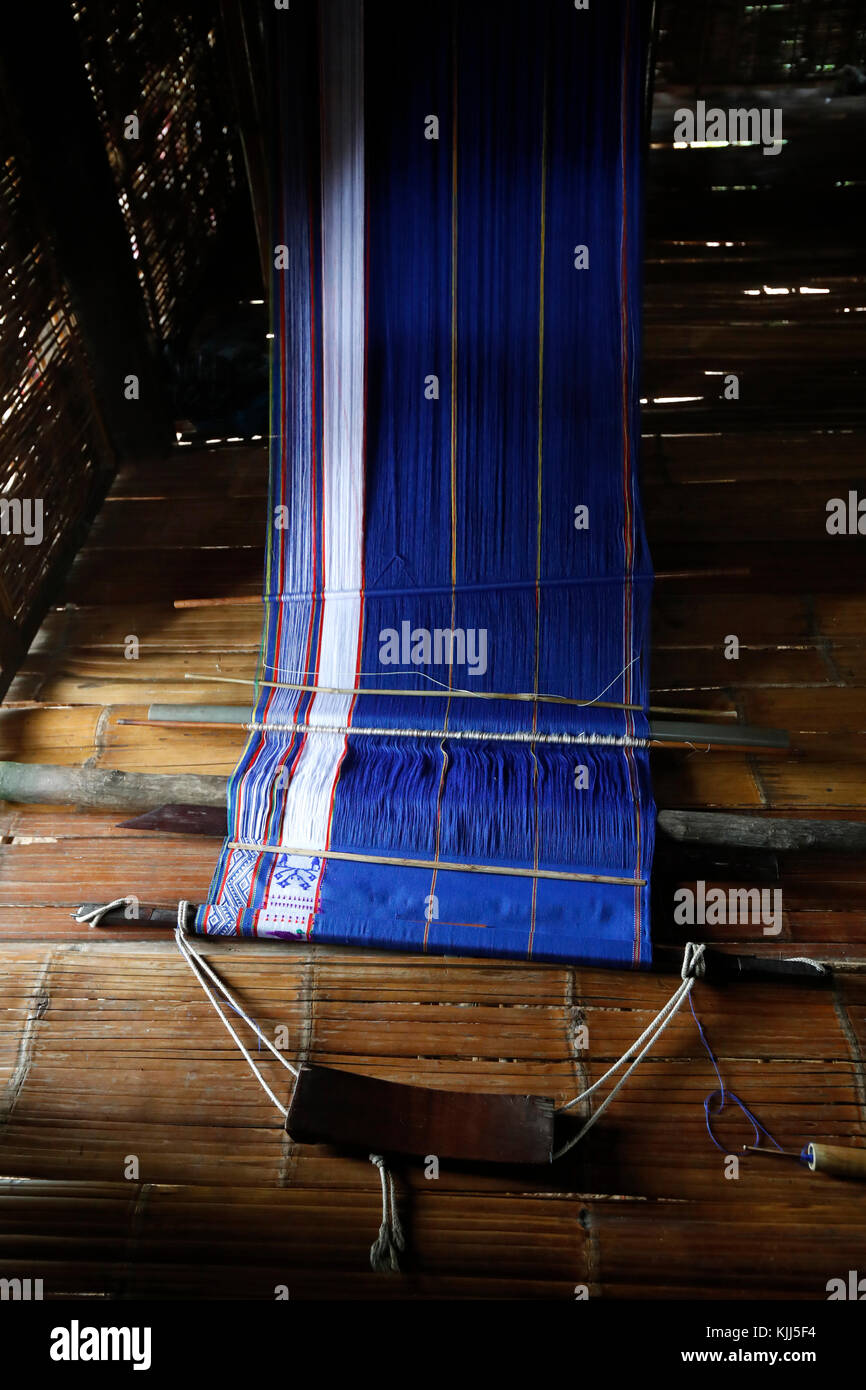Bahnar (Ba Na) ethnic group. Traditional wooden loom. Kon Tum. Vietnam ...