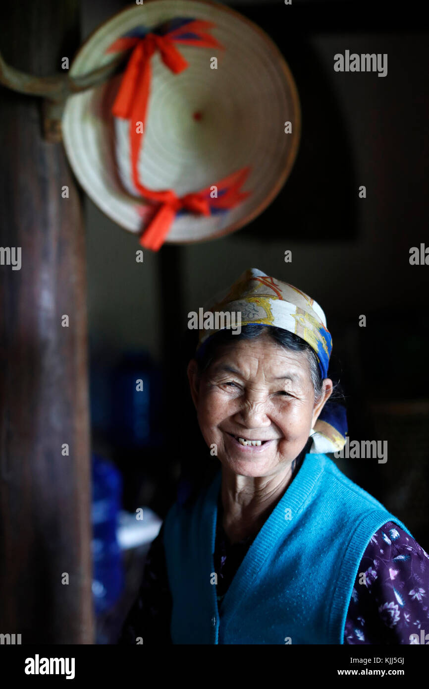 Bahnar (Ba Na) ethnic group. Portrait of old woman. Kon Tum. Vietnam ...