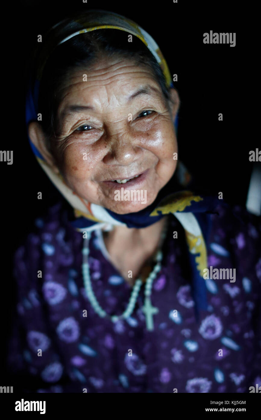 Bahnar (Ba Na) ethnic group. Portrait of old woman. Kon Tum. Vietnam ...