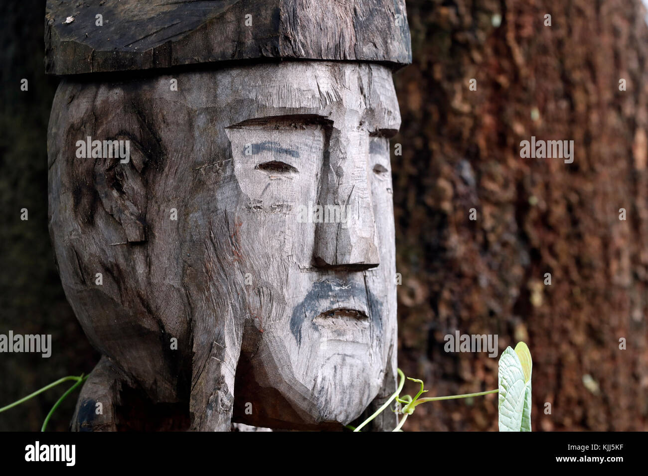 Jarai (Gia Rai) ethnic group. Guardian spirit of a Jarai tomb. Wooden ...