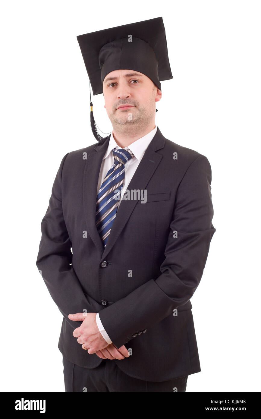 Proud male college professor standing isolated on white background ...