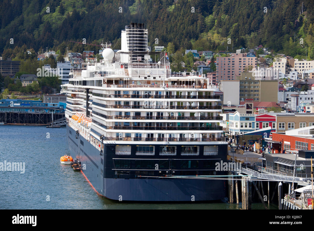 The cruise ship moored on the downtown of Juneau, the capital of Alaska ...