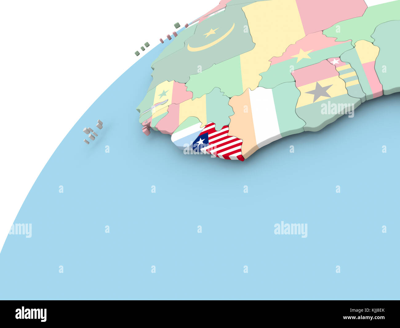 Map of Liberia on political globe with embedded flag. 3D illustration ...