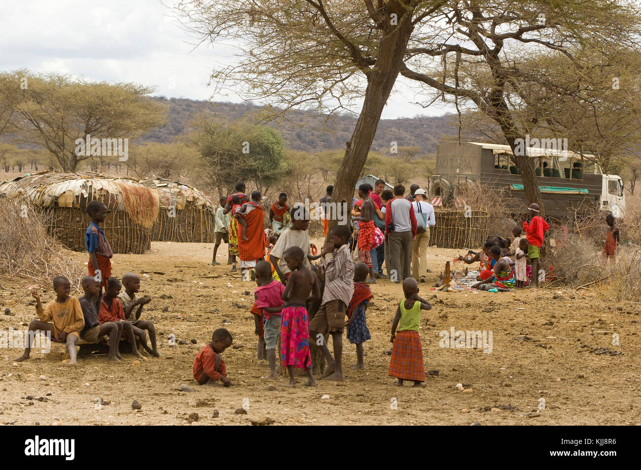 Tourists visiting a Samburu manyatta near Archers Post, Samburu ...