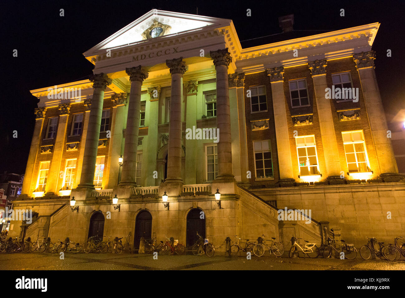 The City Hall (Stadhuis) at night in Groningen, the Netherlands. The ...
