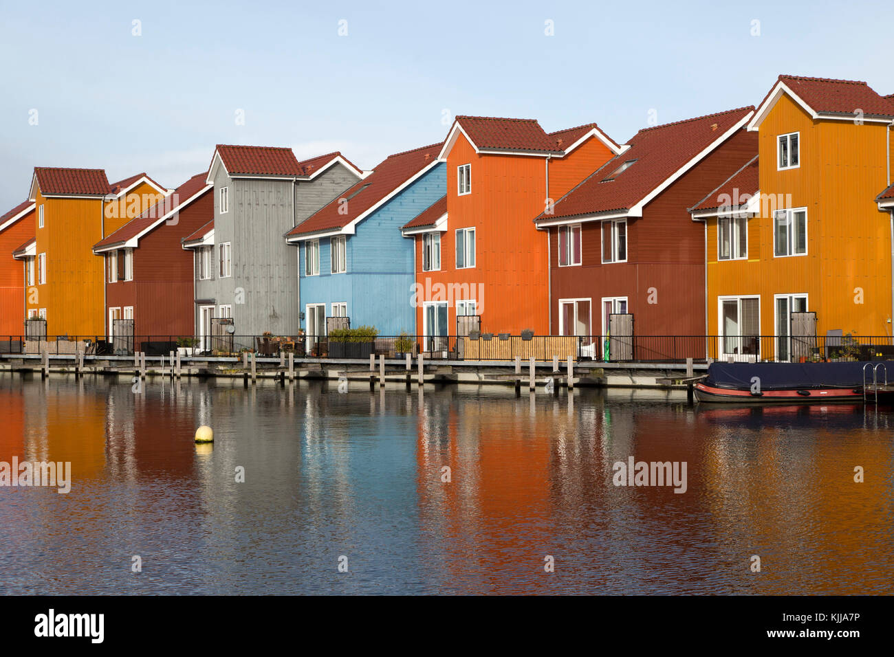 Colourful homes in reitdiephaven, groningen, netherlands hi-res stock ...