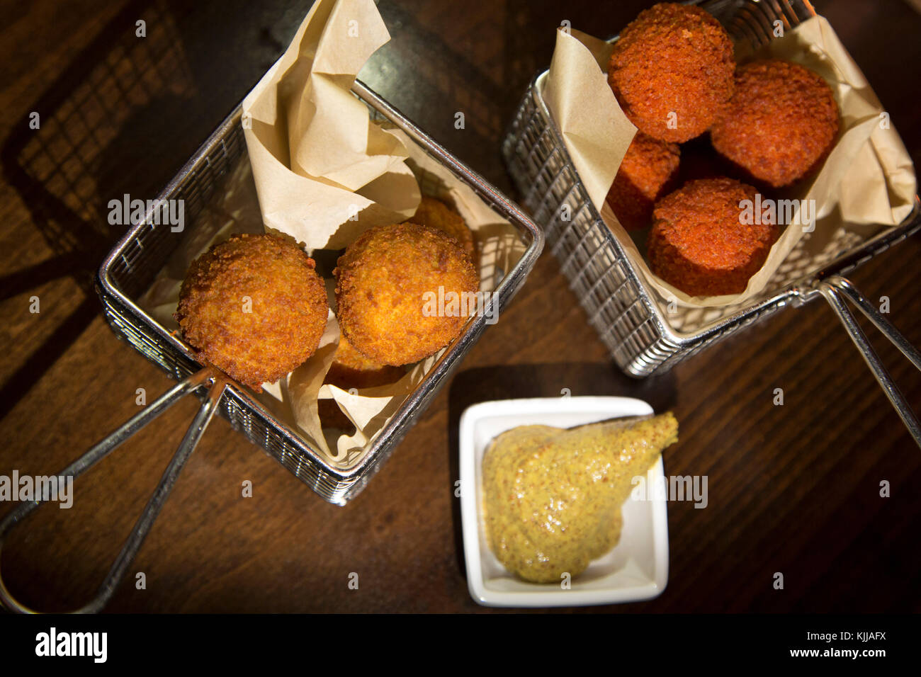Eierballen (egg balls) and bitterballen (bitter balls) served in a pub ...