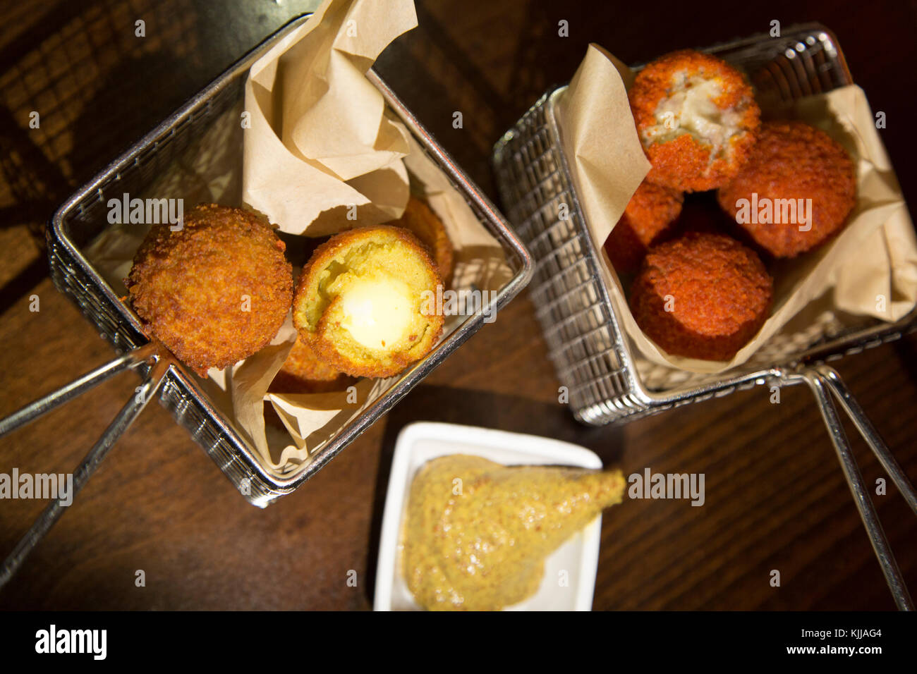 Eierballen (egg balls) and bitterballen (bitter balls) served in a pub ...