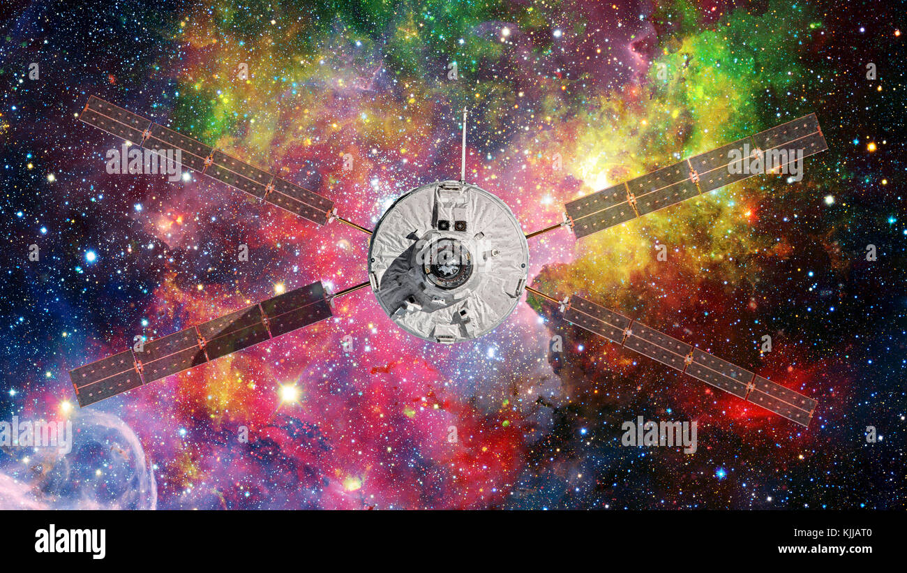 Cargo spaceship in the space. Astronomy and outer space conception ...