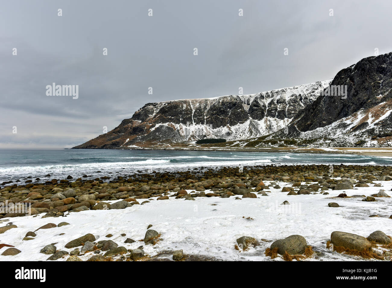 Unstad Beach in the Lofoten Islands, Norway in the winter Stock Photo ...