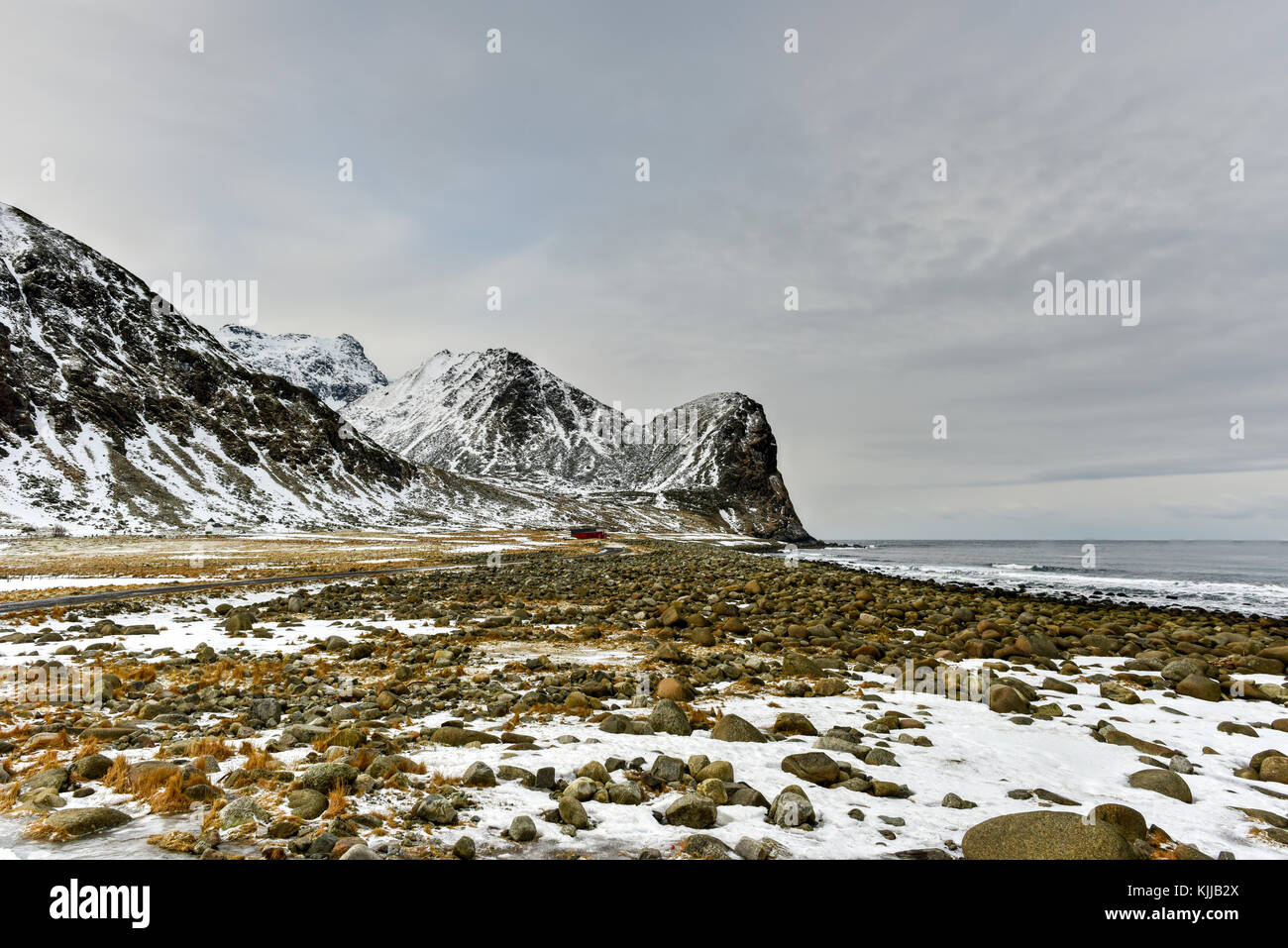 Unstad Beach in the Lofoten Islands, Norway in the winter Stock Photo ...